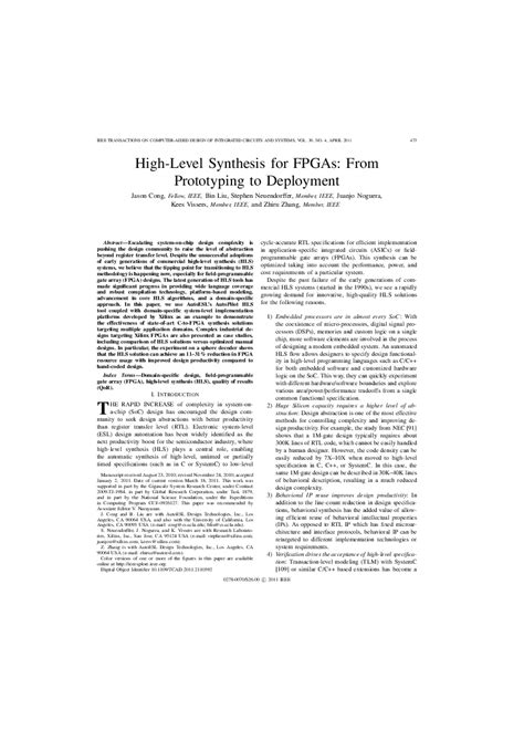 Pdf High Level Synthesis For Fpgas From Prototyping To Deployment