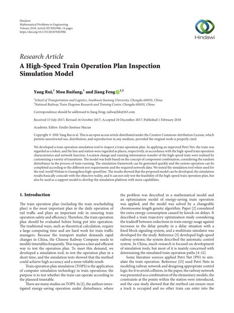 Pdf A High Speed Train Operation Plan Inspection Simulation Model