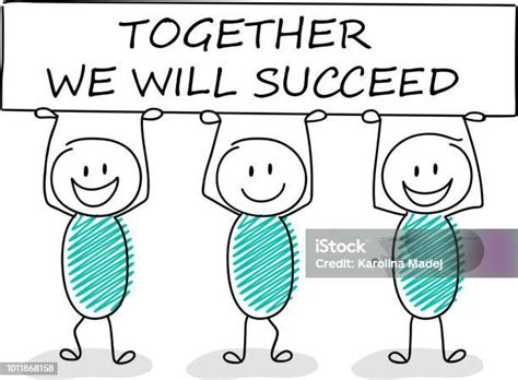 재미 있는 비즈니스 일러스트 레이 션만화 Stickman 슬로건과 함께 배너를 들고 우리가 함께 성공할 것 이다 벡터입니다