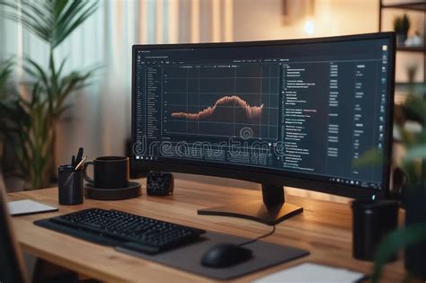 An Expert Working Diligently On Complex Data Analysis Using A Large Curved Monitor While