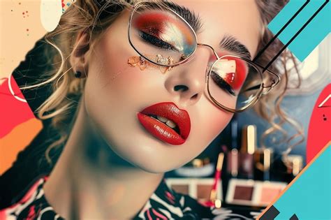 A Woman Wearing Glasses And A Red Lipstick Is Posing With A Sign That
