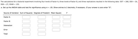 Solved The Calculations For A Factorial Experiment Involving