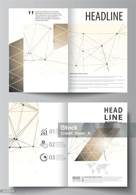 Bi 배 브로셔 잡지 전단지에 대 한 비즈니스 템플릿 표지 디자인 서식 파일 A4 크기의 벡터 레이아웃입니다 기술 과학 의료 개념입니다 황금 점과 라인 디지털 스타일 라인