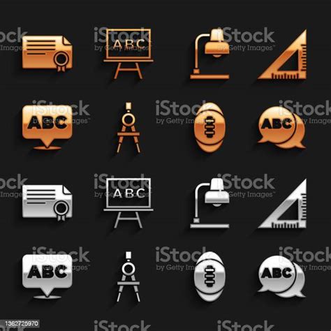 드로잉 나침반 삼각형 통치자 알파벳 미식 축구 공 테이블 램프 인증서 템플릿 및 칠판 아이콘을 설정합니다 벡터 0명에 대한 스톡 벡터 아트 및 기타 이미지 Istock