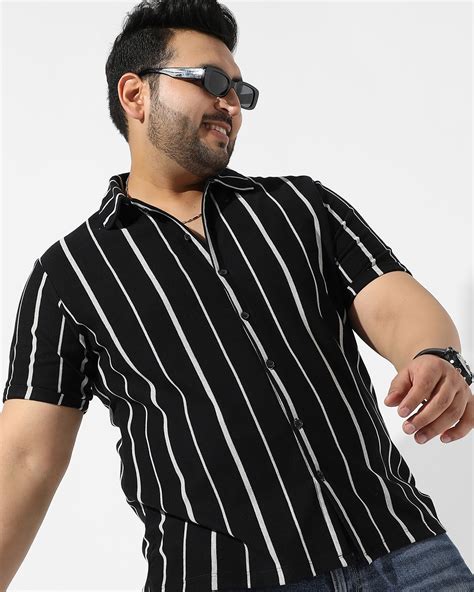 Buy Mens Black Striped Plus Size Shirt Online At Bewakoof
