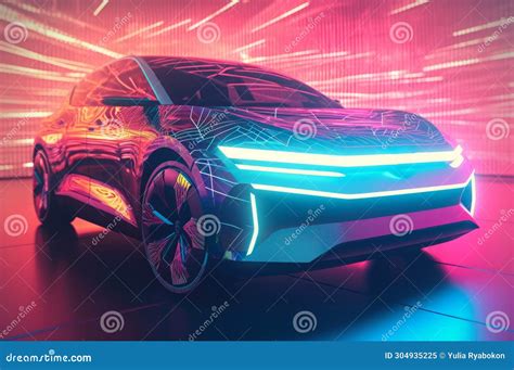 Futuristic Electric Car Virtual Simulation Generate Ai Stock Image