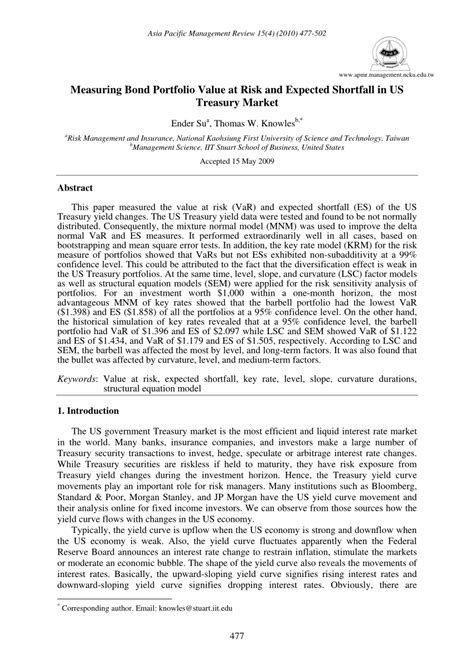 Pdf Measuring Bond Portfolio Value At Risk And Expected Shortfall In