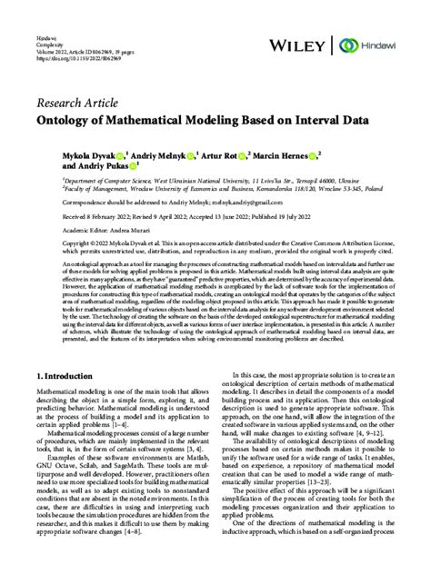 Pdf Ontology Of Mathematical Modeling Based On Interval Data