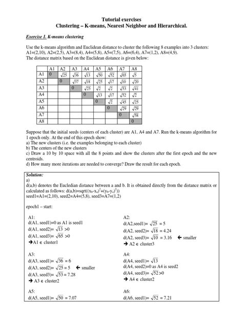 Tutorial Exercises Clustering K Means Nearest Neighbor And Hierarchical Download Free Pdf