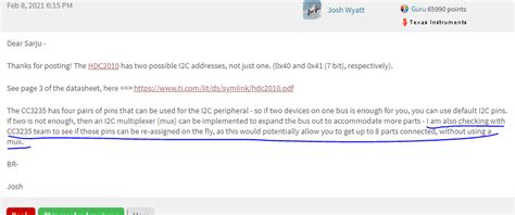 LAUNCHXL CC3235SF How Can I Connect Multiple HDC2010 Temp And Humidity Sensors On A Single I2c