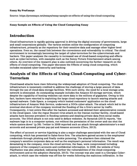 📚 Essay Sample On Effects Of Using The Cloud Computing Free Essay