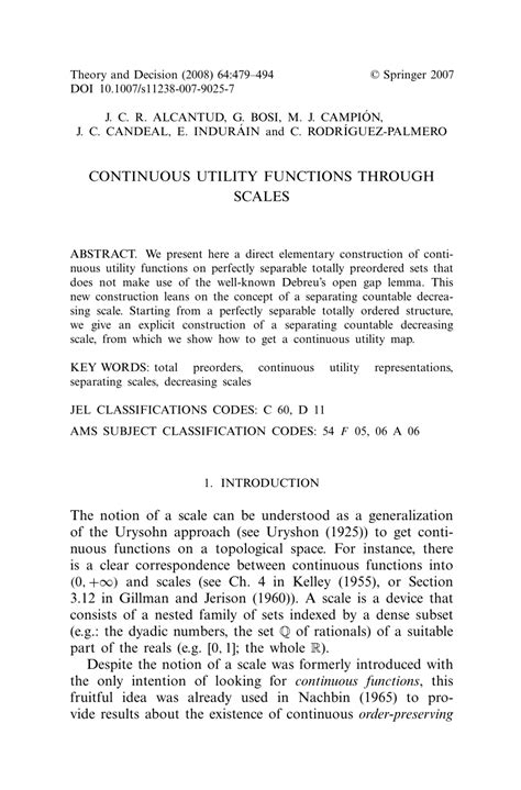 Pdf Continuous Utility Functions Through Scales