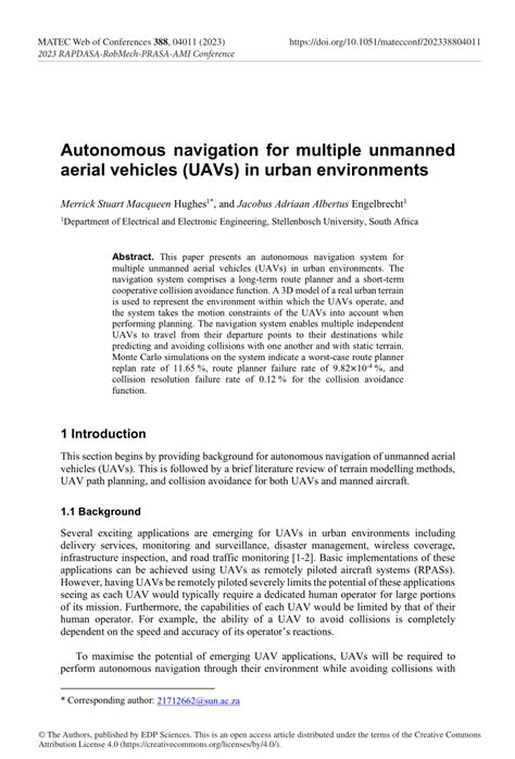 PDF Autonomous Navigation For Multiple Unmanned Aerial Vehicles UAVs In Urban Environments