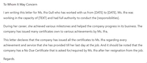 No Due Certificate Letter Template Word And Excel Templates