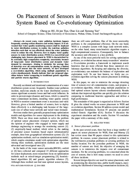 Pdf On Placement Of Sensors In Water Distribution System Based On Co