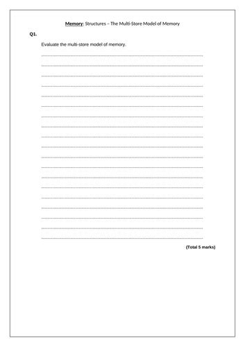 Aqa Gcse Psychology The Multi Store Model Of Memory [memory Topic] Teaching Resources