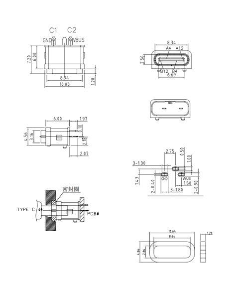 Pin Usb C Female Connector Vertical Dip Type Ip Waterproof Usb C Female Connector