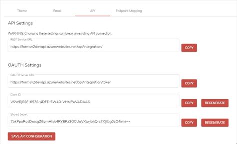 Using The Api Configuration Settings