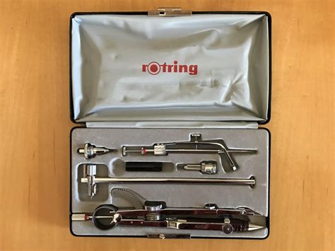 Rotring Compass Set 532 208 Mid 1970s Chrome Plated Drafting