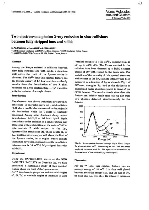 Pdf Two Electron One Photon X Ray Emission In Slow Collisions Between Fully Stripped Ions And
