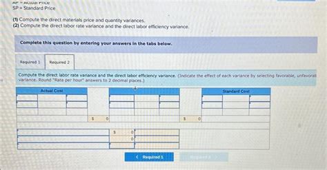 Solved 1 Compute The Direct Materials Price And Quantity