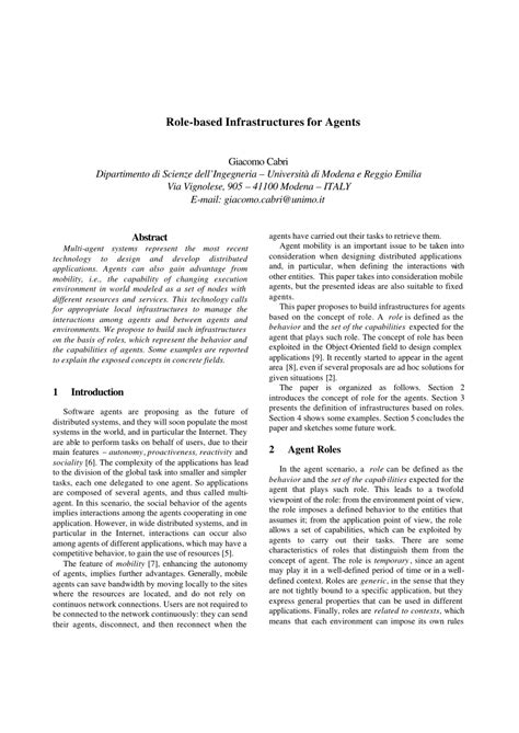 Pdf Role Based Infrastructures For Agents