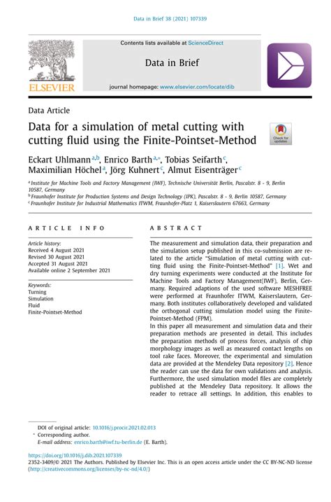 Pdf Data For A Simulation Of Metal Cutting With Cutting Fluid Using