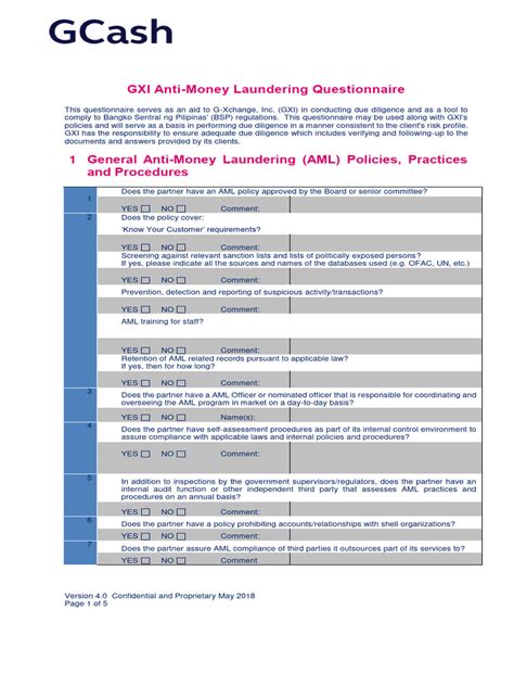 Gxi Partner Aml Questionnaire Pdf Money Laundering Regulatory Gxi Partner Aml Questionnaire Pdf Money Laundering Regulatory