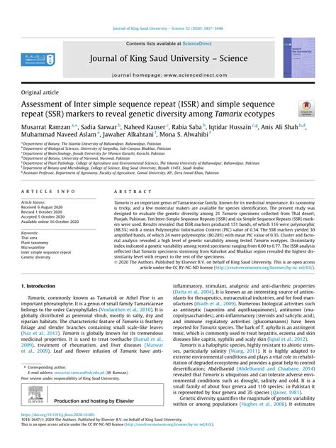 PDF Assessment Of Inter Simple Sequence Repeat ISSR And Simple Sequence Repeat SSR Markers