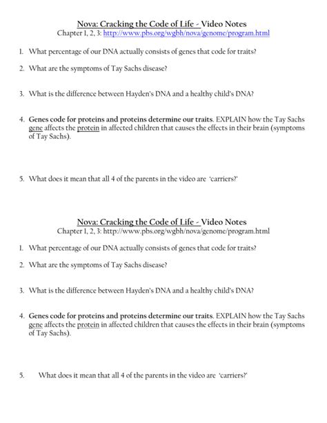 Cracking The Code Of Life Worksheets Library