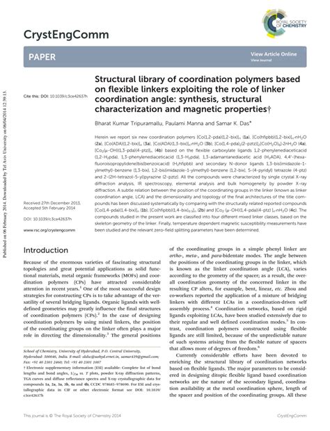 Pdf Structural Library Of Coordination Polymers Based On Flexible Linkers Exploiting The Role