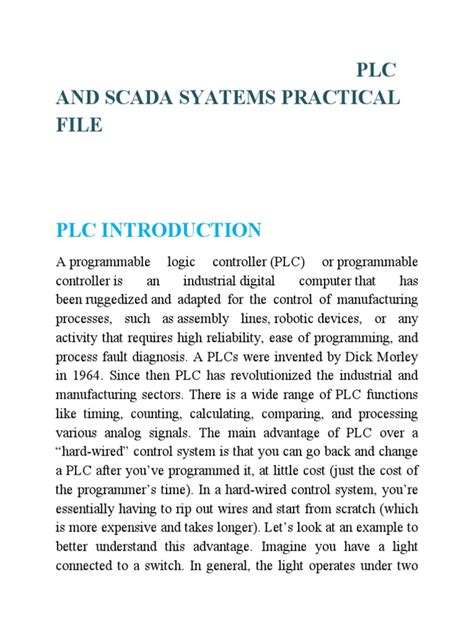 practical file of plc and scada pdf programmable logic controller central processing unit