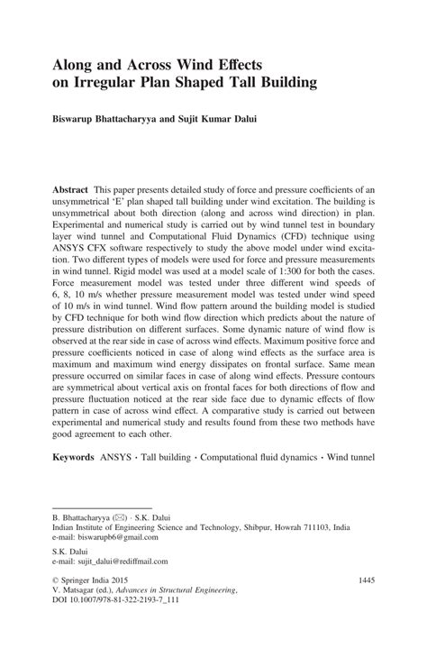Pdf Along And Across Wind Effects On Irregular Plan Shaped Tall Building