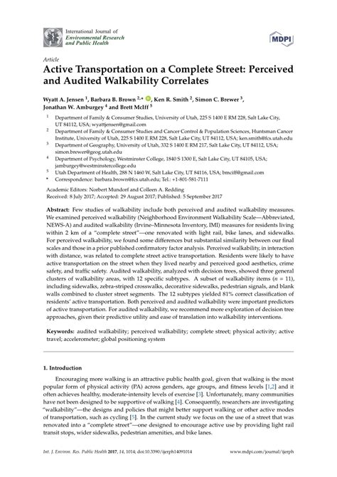Pdf Active Transportation On A Complete Street Perceived And Audited Walkability Correlates