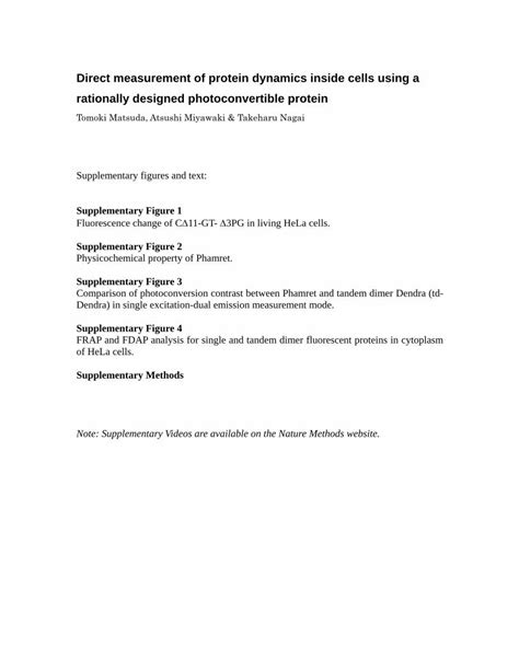 Pdf Direct Measurement Of Protein Dynamics Inside Cells Using · Direct Measurement Of