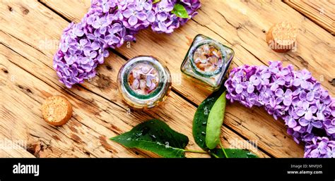 Bottle Of Essential Extraction With Lilachealing Herbsalternative