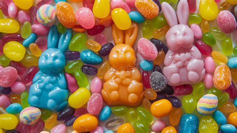 A Colorful Display Of Easterthemed Candy Including Jelly Beans Chocolate Eggs And Gummy Bunnies