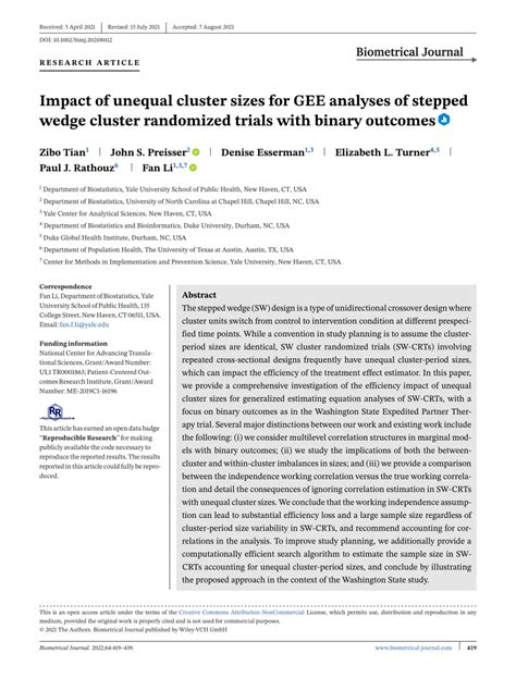 Pdf Impact Of Unequal Cluster Sizes For Gee Analyses Of Stepped Wedge Cluster Randomized