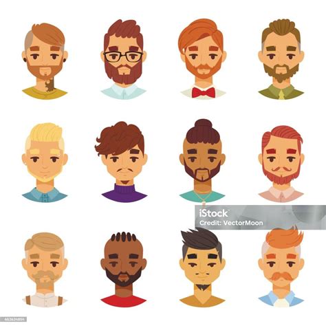 다양 한 표현을 수염 남자 얼굴 아바타 패션 Hipster 헤어스타일 머리 사람 콧수염 벡터 일러스트 레이 션 거미줄에 대한 스톡 벡터 아트 및 기타 이미지 Istock