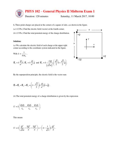 Phys 102 General Physics Ii Midterm Exam 1 Duration 120 Minutes Saturday 11 March 2017 10