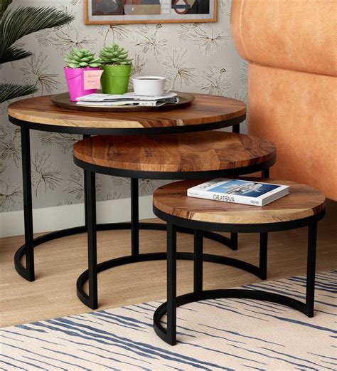 Iron Round Metalico Nesting Table Set Of In Natural Finish