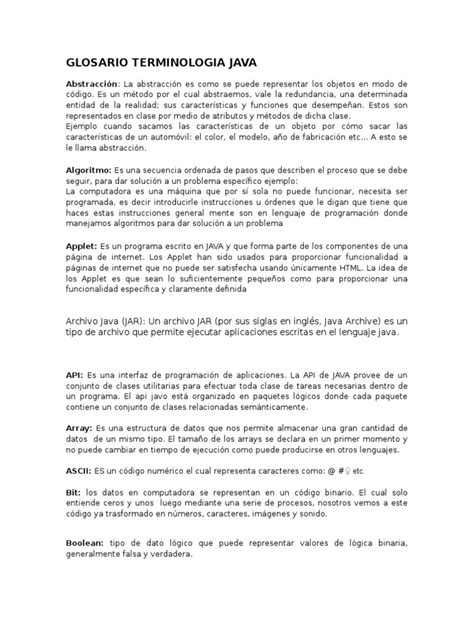 Glosario Terminologia Java Descargar Gratis Pdf Objeto Informática