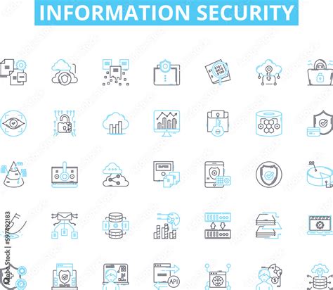 information security linear icons set encryption firewall