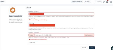 Freshdesk Validation Error Which Is Not Letting Us Save The Integration With Super Receptionist