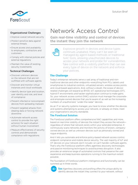 Forescout Network Access Control Solution Brief Pdf Security Computer Security