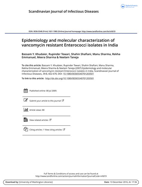 Pdf Epidemiology And Molecular Characterization Of Vancomycin Resistant Enterococci Isolates