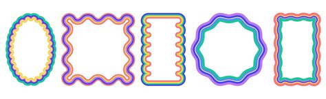 Set Of Colored Rectangular Frames With Scallop Edges Squiggle Photo Borders With Wavy Edge