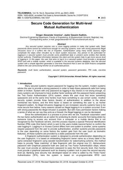 Secure Code Generation For Multi Level Mutual Authentication