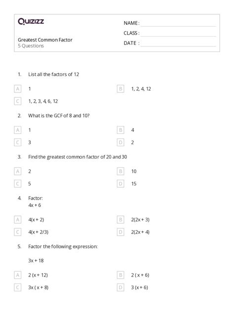 50 Greatest Common Factor Worksheets For Year 8 On Quizizz Free And Printable
