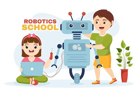 Robotik Schulvektorillustration Mit Kinder Roboterprojekt Zum